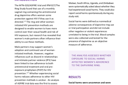 Social Harms and Use of the Dapivirine Vaginal Ring - PrEPWatch
