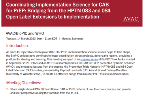 Coordinating Implementation Science for CAB for PrEP: Bridging from the ...