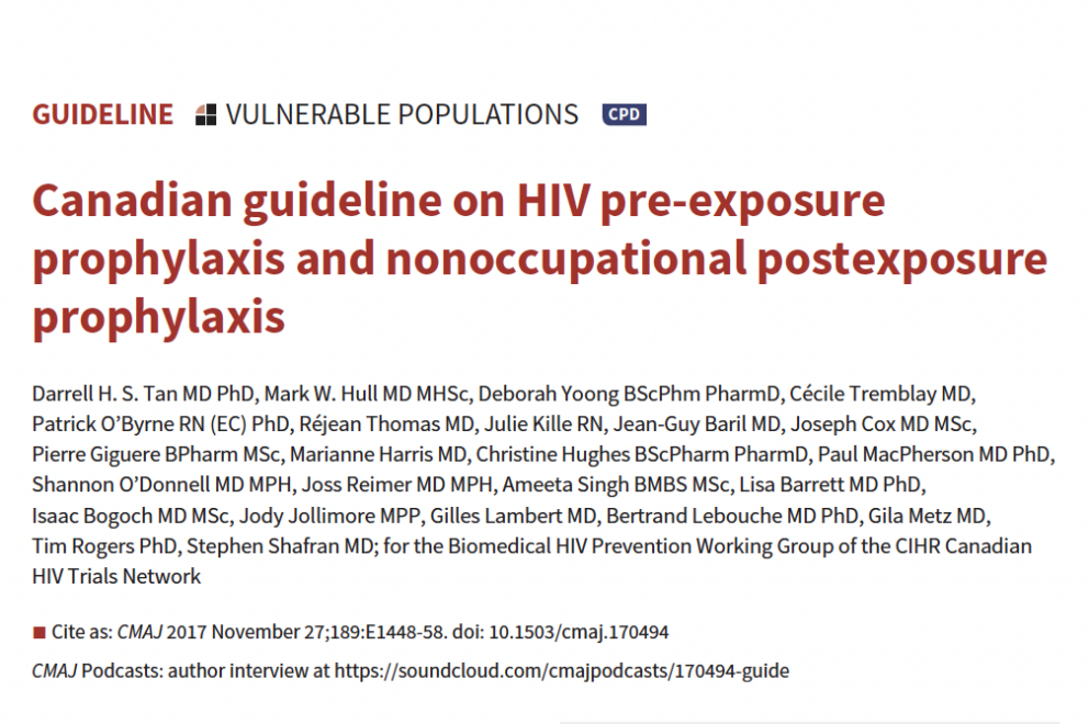 Canada Guidelines on HIV PrEP & Nonoccupational PEP, 2017 - PrEPWatch