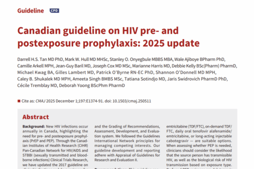 Canadian Guideline on HIV Pre- and Post-exposure Prophylaxis: 2025 ...